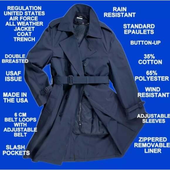 Jackets & Coats | Usaf Air Force Uniform Blue Trench Overcoat All ...